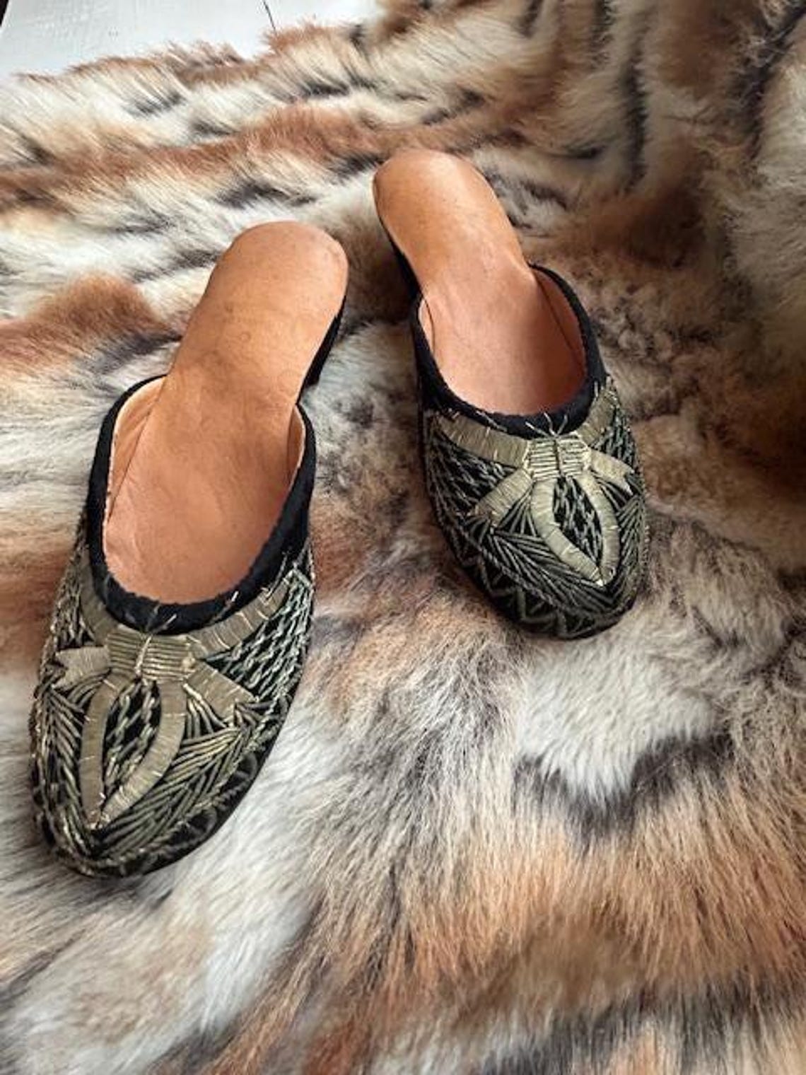 Rare Vintage Syrian Velvet Gold Embroidered Mules - Etsy