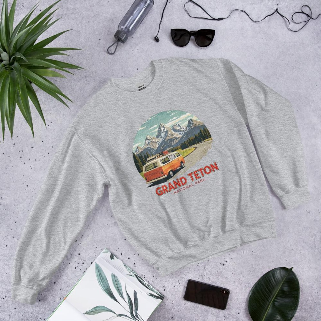 Retro Grand Teton National Park Sweatshirt, Van Life Mountain Adventure ...
