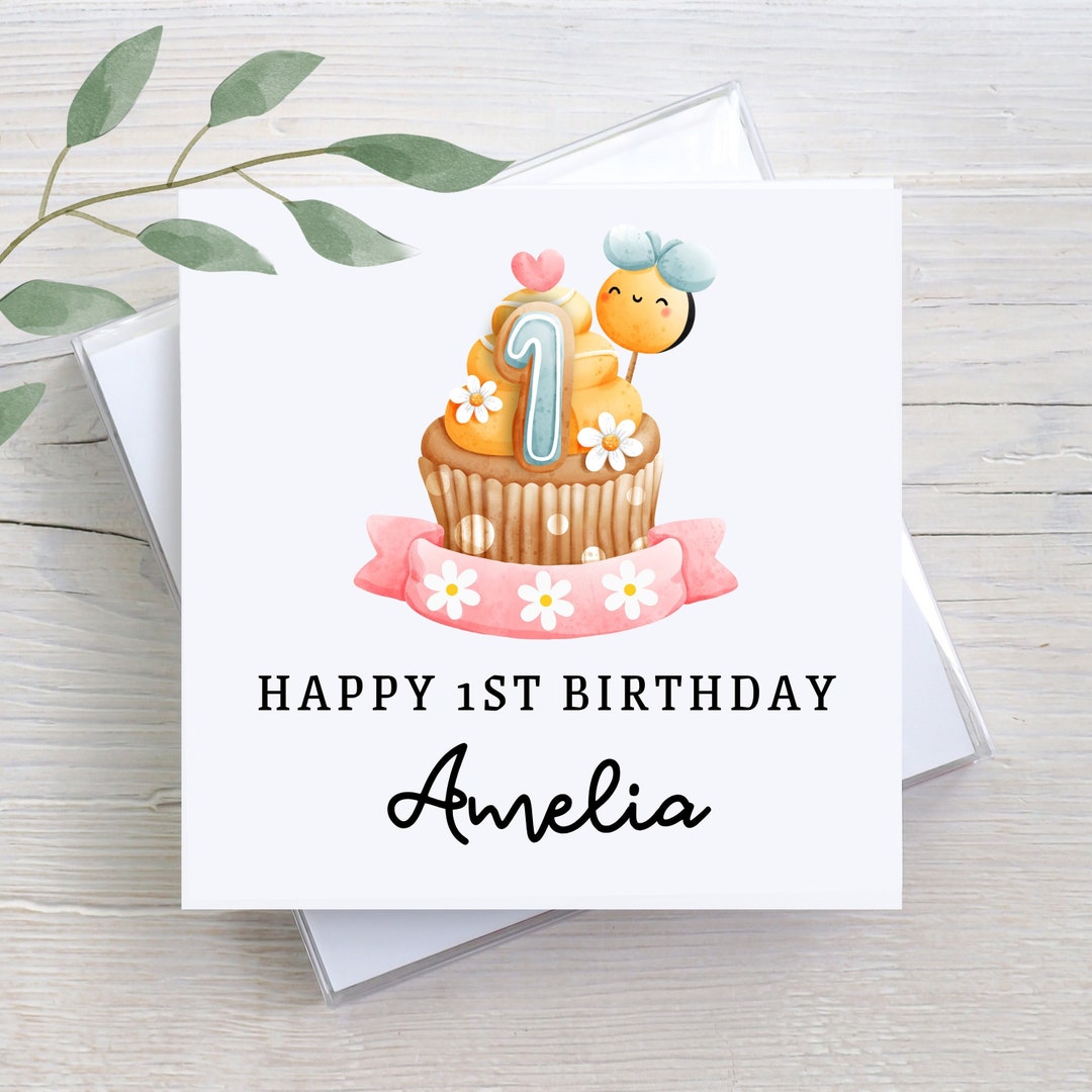Personalized 1st Birthday Card, One Year Old Birthday Card, Custom ...