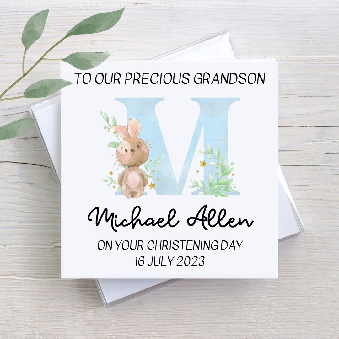 Christening Card for Grandson, Christening Card, Custom Greeting Card ...