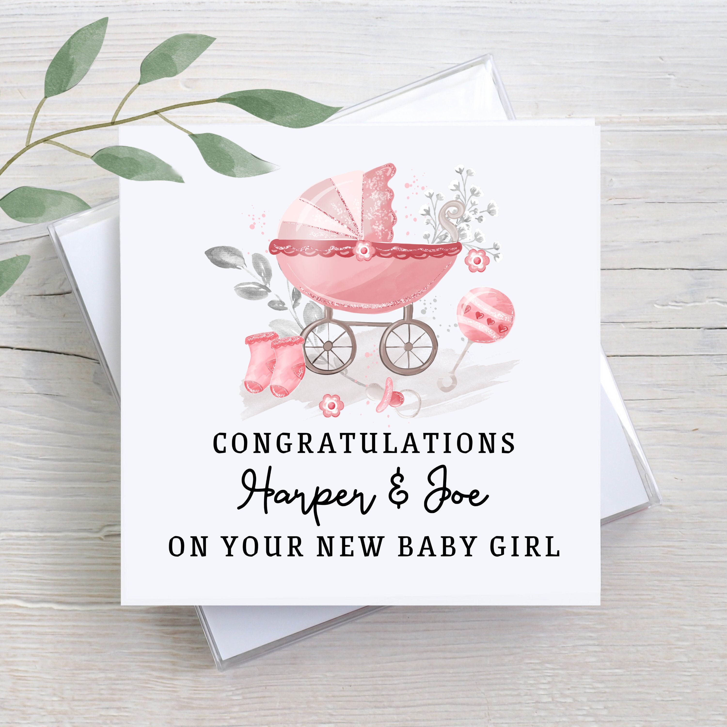 Cute Baby Shower Card, New Baby Girl Card, Congratulations on Your New ...