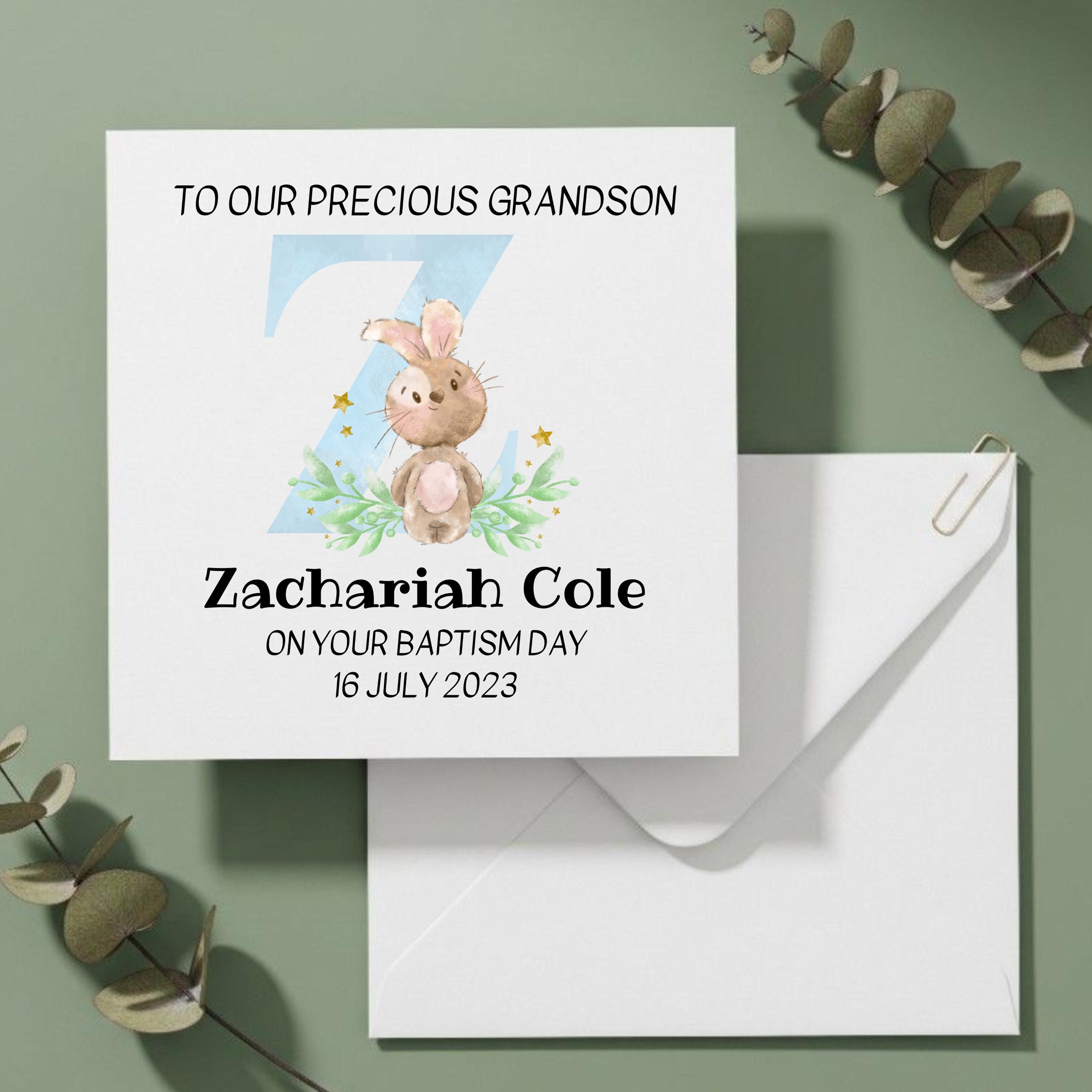 Personalized Baptism Card for Grandson: Custom Religious Christening ...