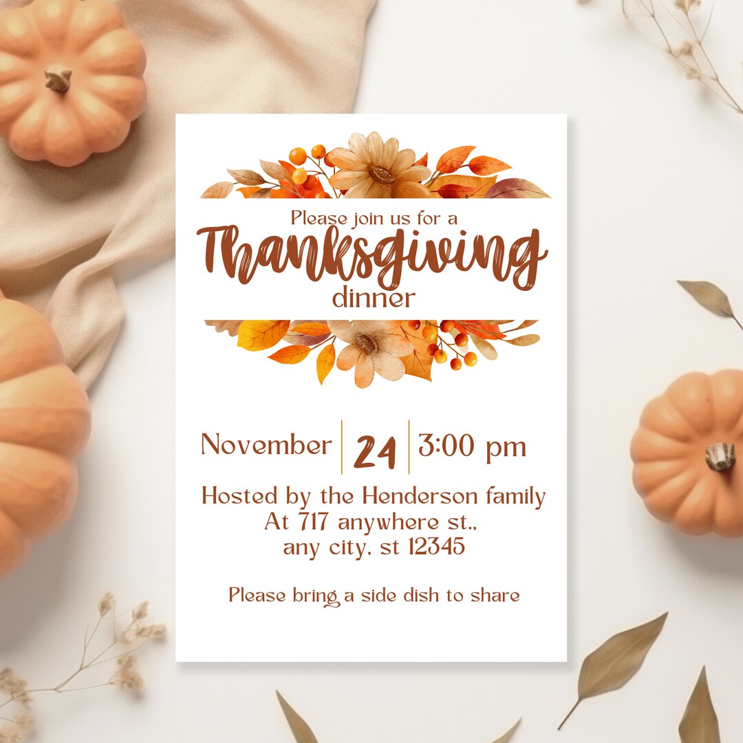 Thanksgiving Dinner Invitations, Thanksgiving Invites, Custom Dinner ...