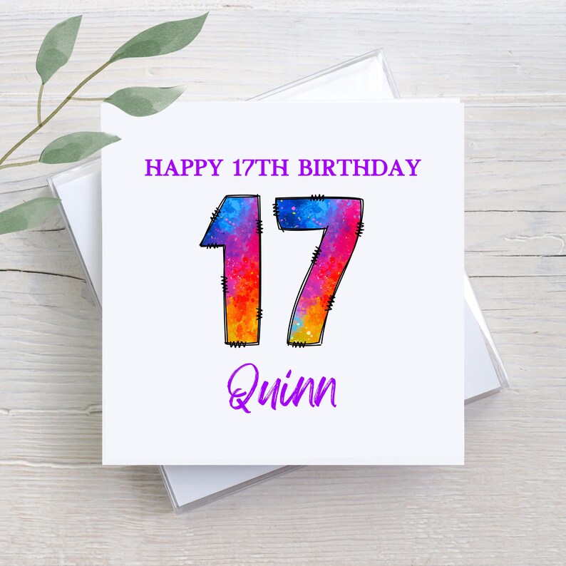 Happy 17th Birthday Card, Personalized Birthday Card, Custom Greeting ...