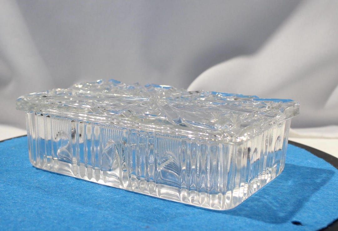 Vintage Fostoria Crystal Cigarette Box With Lid, Vogue Pattern, Divided ...
