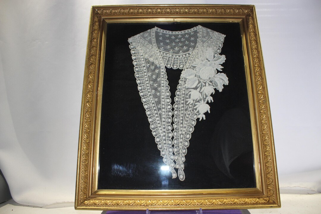 Antique Lace Collar, Framed on Black Velvet Back With Glass Front, Made ...