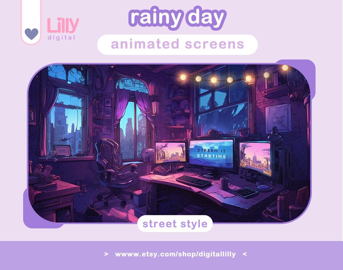 5 Rainy Stream Screens Animated "chill Room" Anime Street Art Style ...