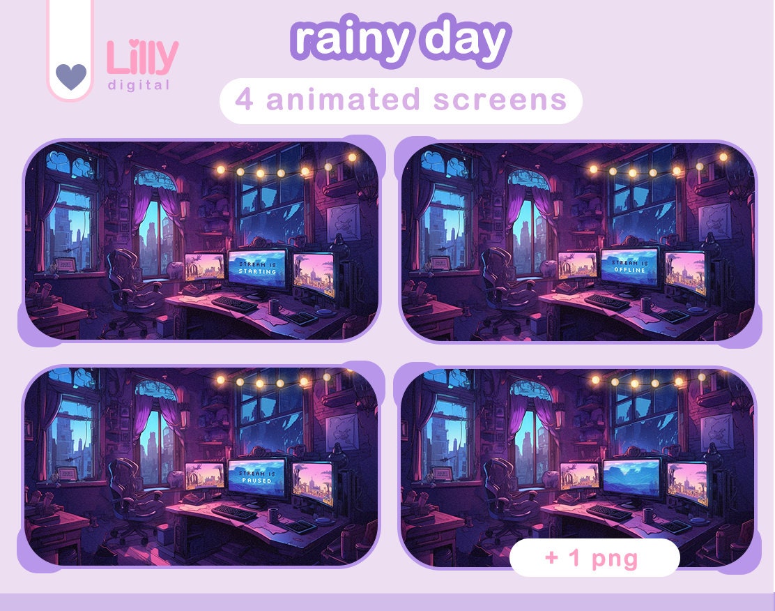 5 Rainy Stream Screens Animated "chill Room" Anime Street Art Style ...