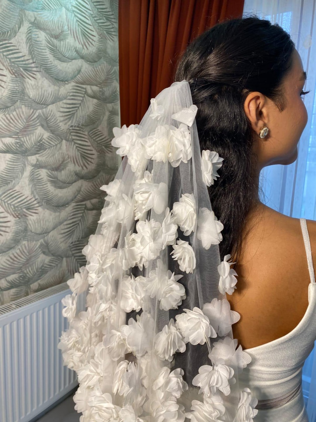 3D Floral Bridal Veil: Flower Wedding Cape, Party Accessory - Etsy