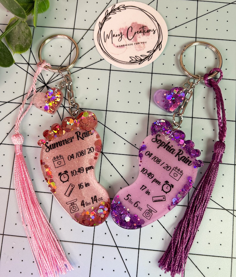 Personalized Baby Feet Keychain / Personalized Birth Announcement ...