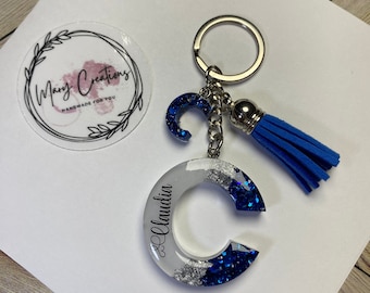 Glam Black, Clear and Gold Initial Keychain | Resin Initial Keychain ...