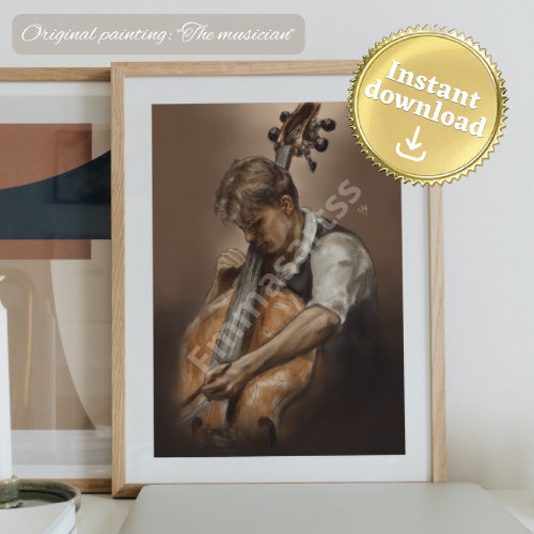 Musician Printable Painting Oil Painting Music Bass - Etsy