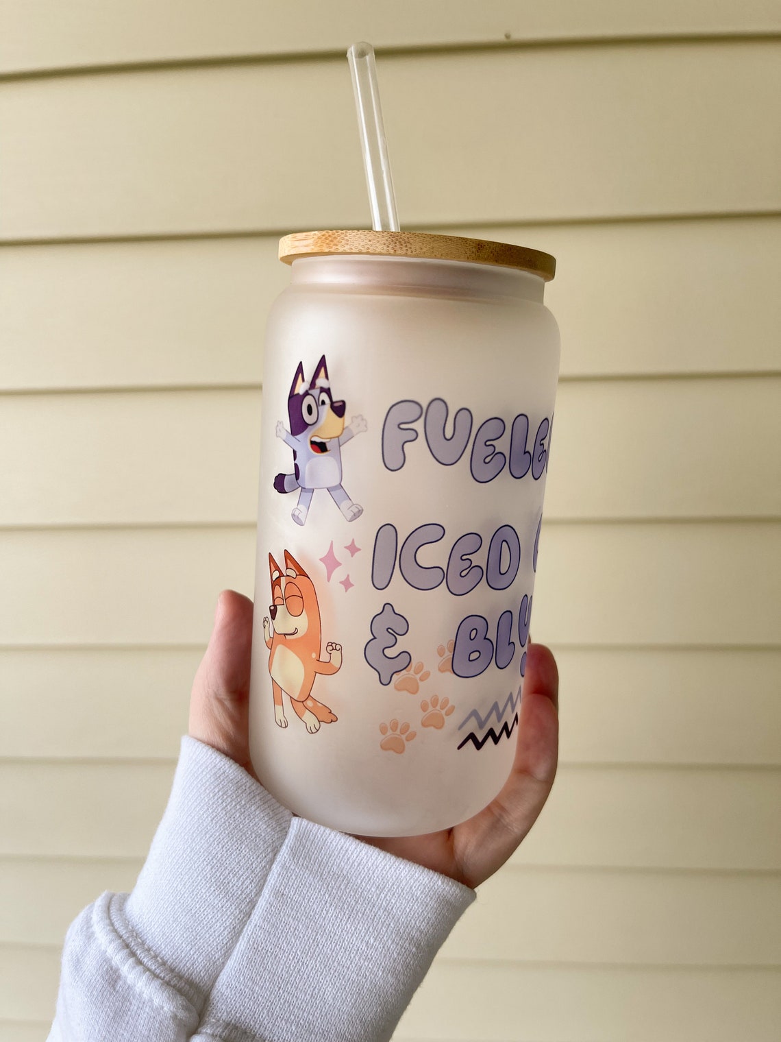 Fueled by Iced Coffee & Bluey Frosted Glass - Etsy