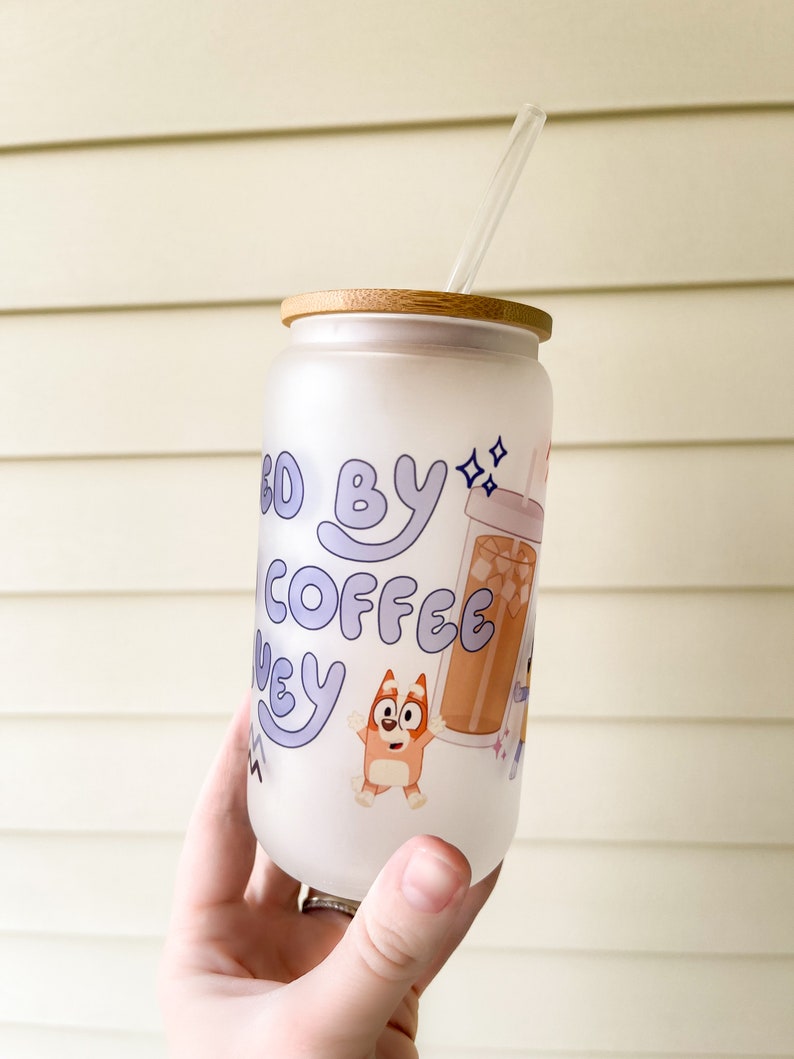 Fueled by Iced Coffee & Bluey Frosted Glass - Etsy
