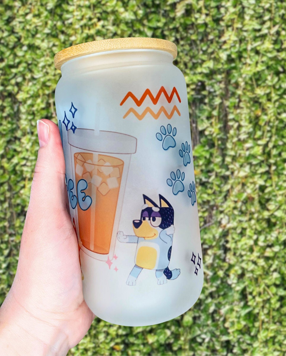 Fueled by Iced Coffee & Bluey Frosted Glass - Etsy UK