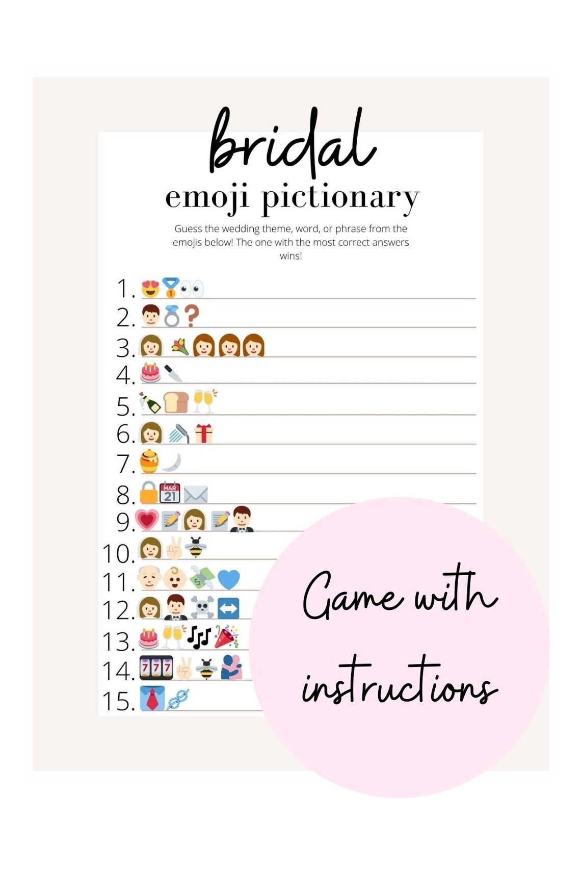 Bridal Emoji Pictionary Bridal Shower Game - Etsy