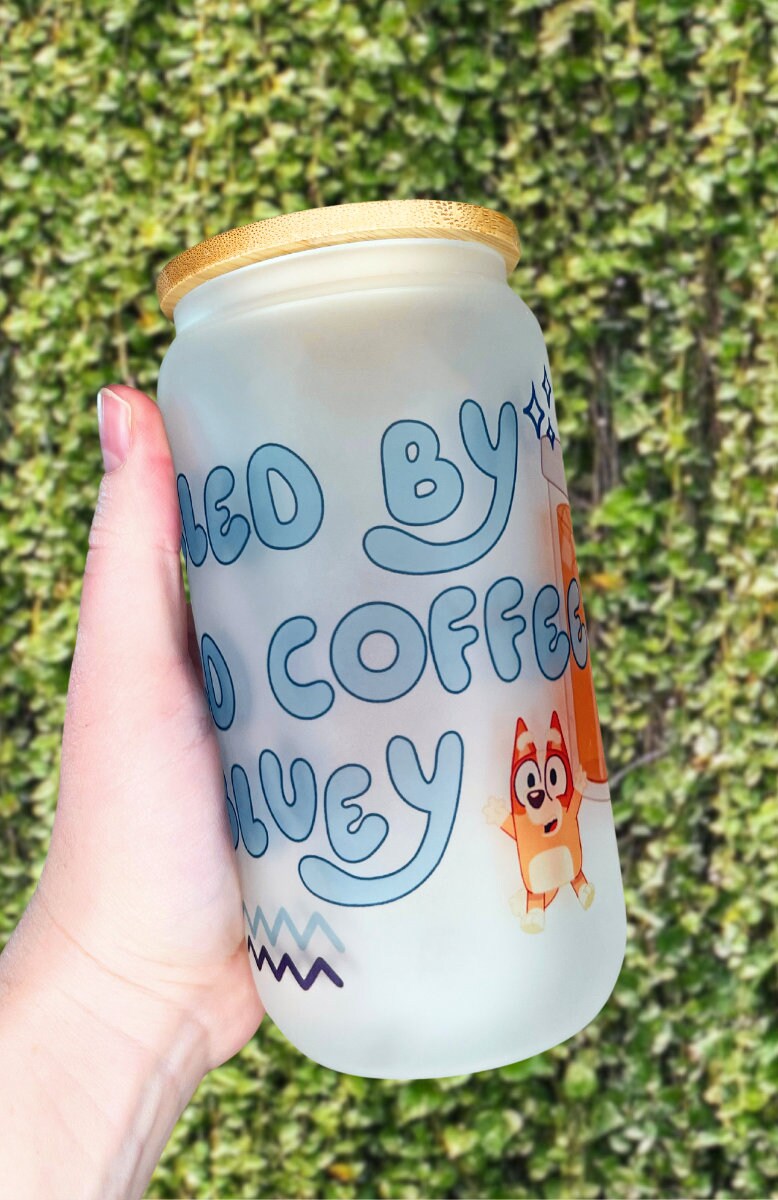 Fueled by Iced Coffee & Bluey Frosted Glass - Etsy UK