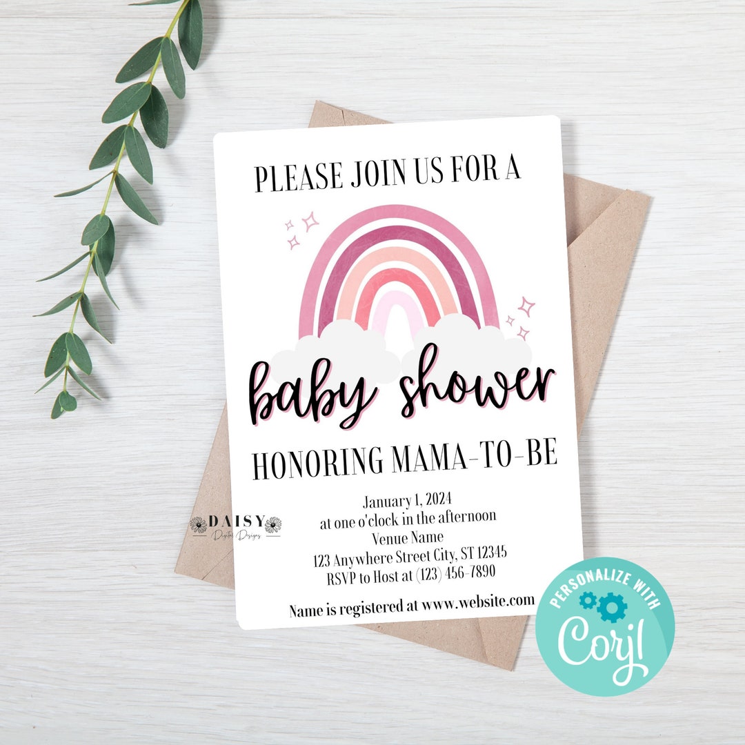 Pink Watercolor Rainbow Baby Shower Invite Download - Etsy