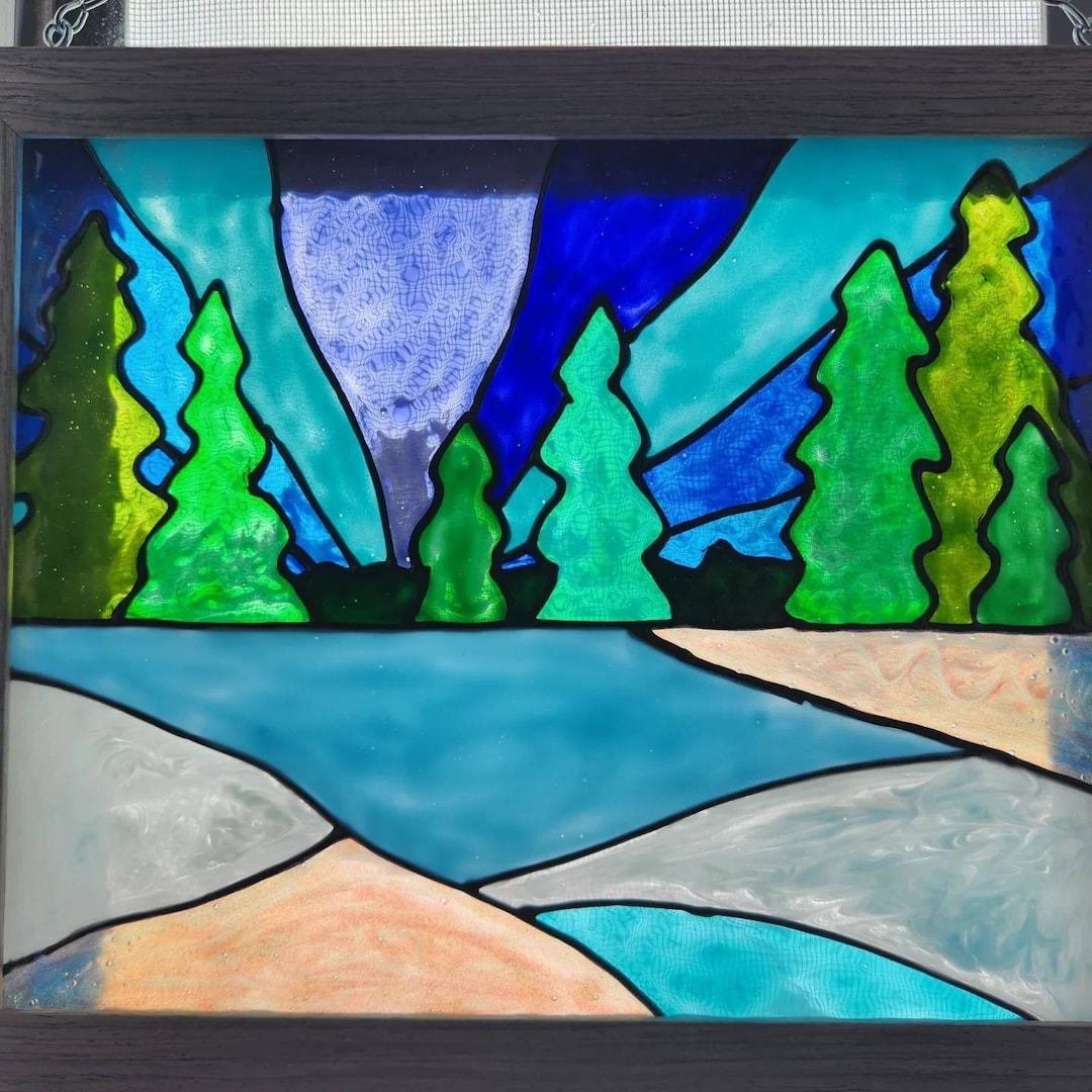 Winter Scene in Faux Stained Glass Style - Etsy