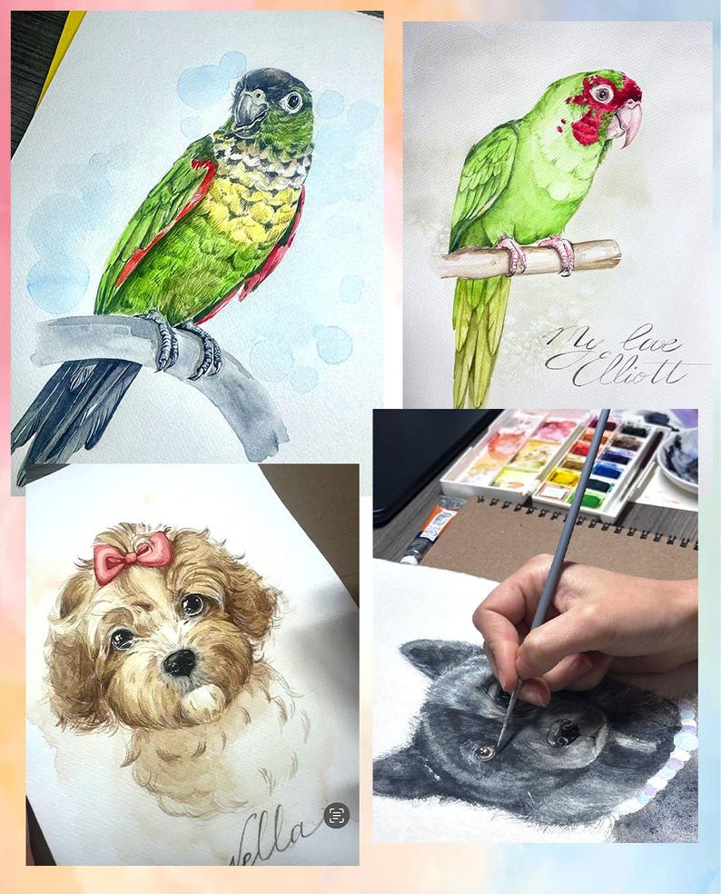 Custom Lovebird Watercolor Portrait, Hand Painted Pet Memorial - Etsy