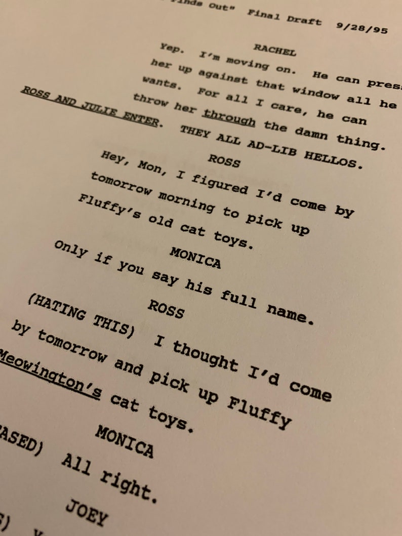 Friends "the One Where Ross Finds Out" TV Script -jennifer Aniston ...