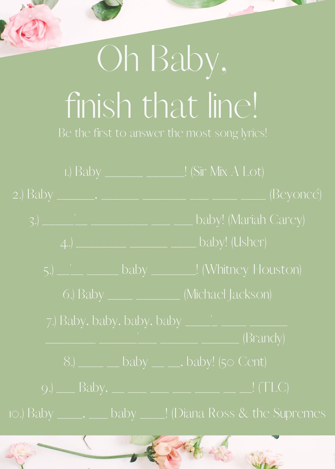 Baby Shower Game - Oh, Baby! Finish That Line! - Etsy