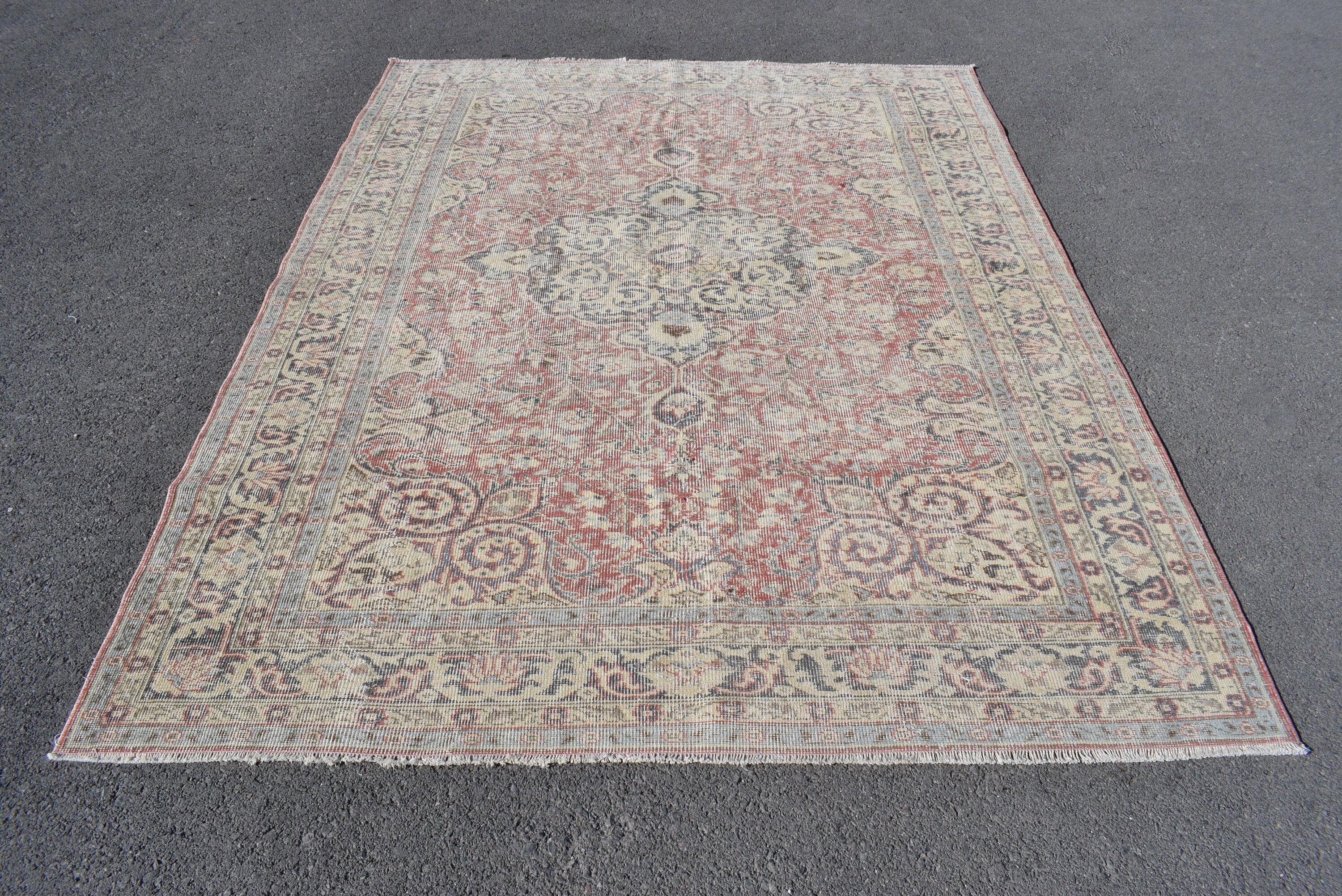 6x8 Square Vintage Rug, 6x8 Faded Area Rug, Hand Made Wool Rug, Oushak ...