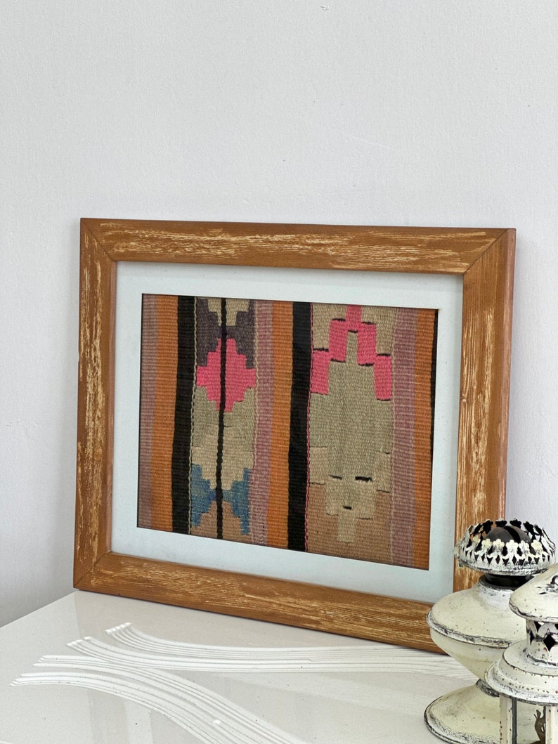 Anatolian Rug Framed Wall Art, Natural Wooden Wall Decor, Hand Made ...