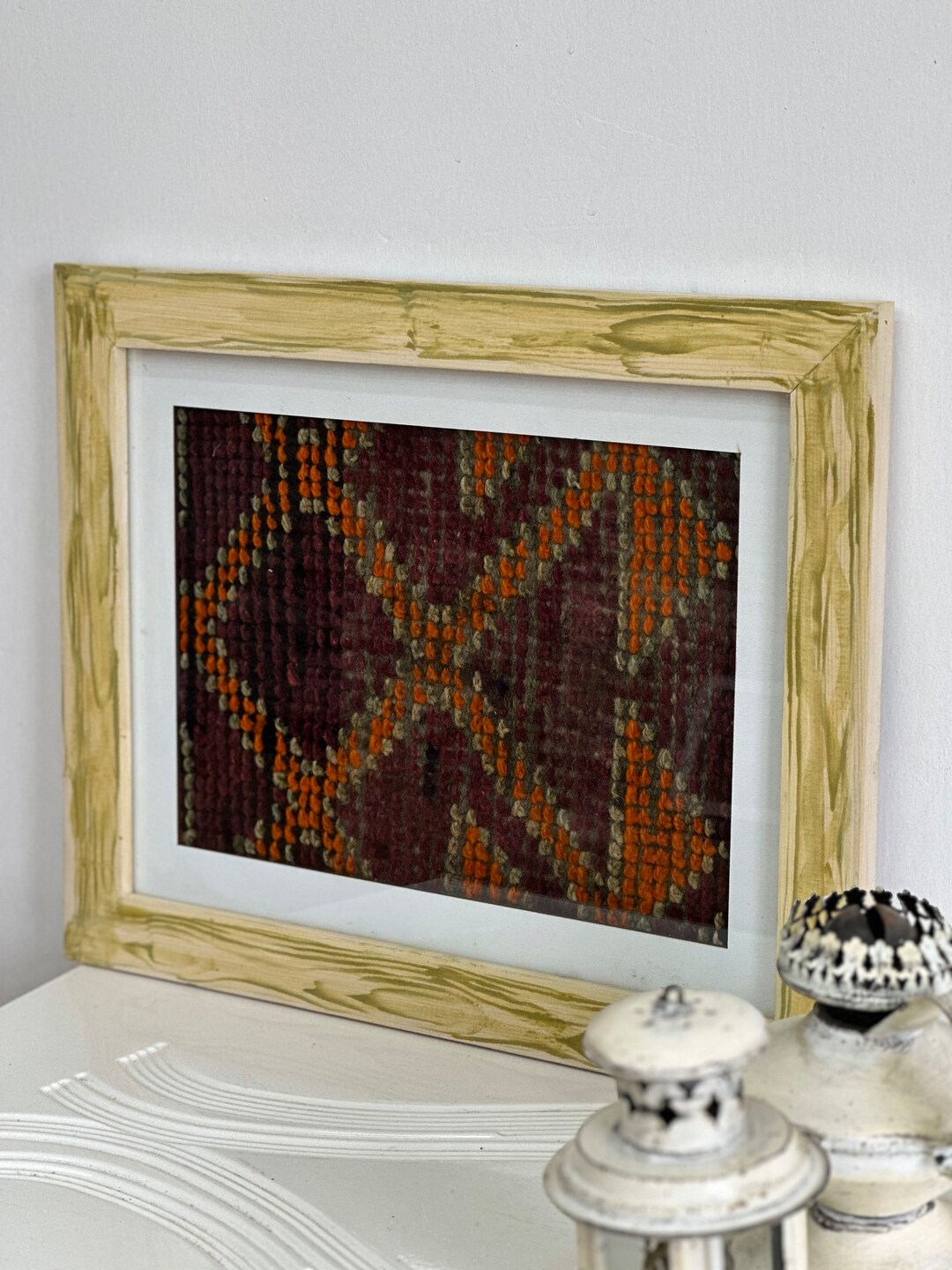 Hand Woven Turkish Rug Art: Framed Vintage Wall Decor - Etsy