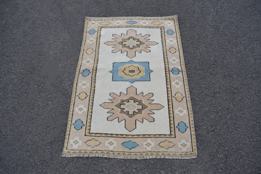 3x4 Vintage Rug, Hand Made Rug, Soft Small Rug, Blue Area Rug, 3x4 ...