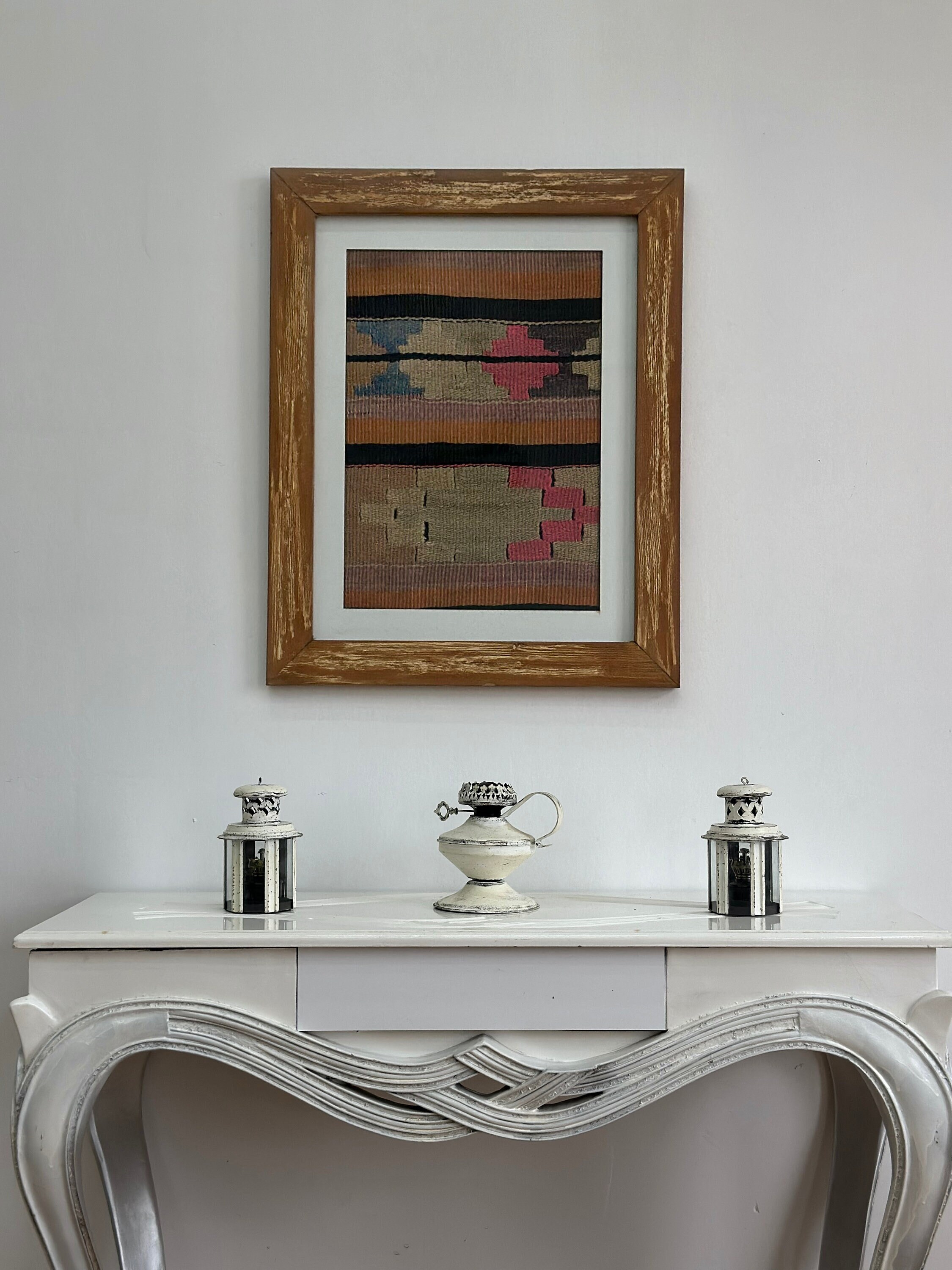 Anatolian Rug Framed Wall Art, Natural Wooden Wall Decor, Hand Made ...