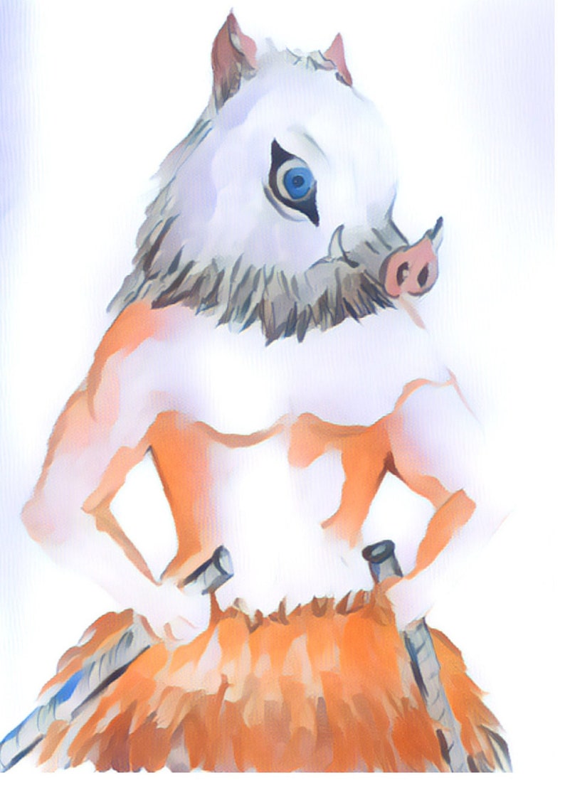 Illustration gray Demon Boar Anime - Etsy