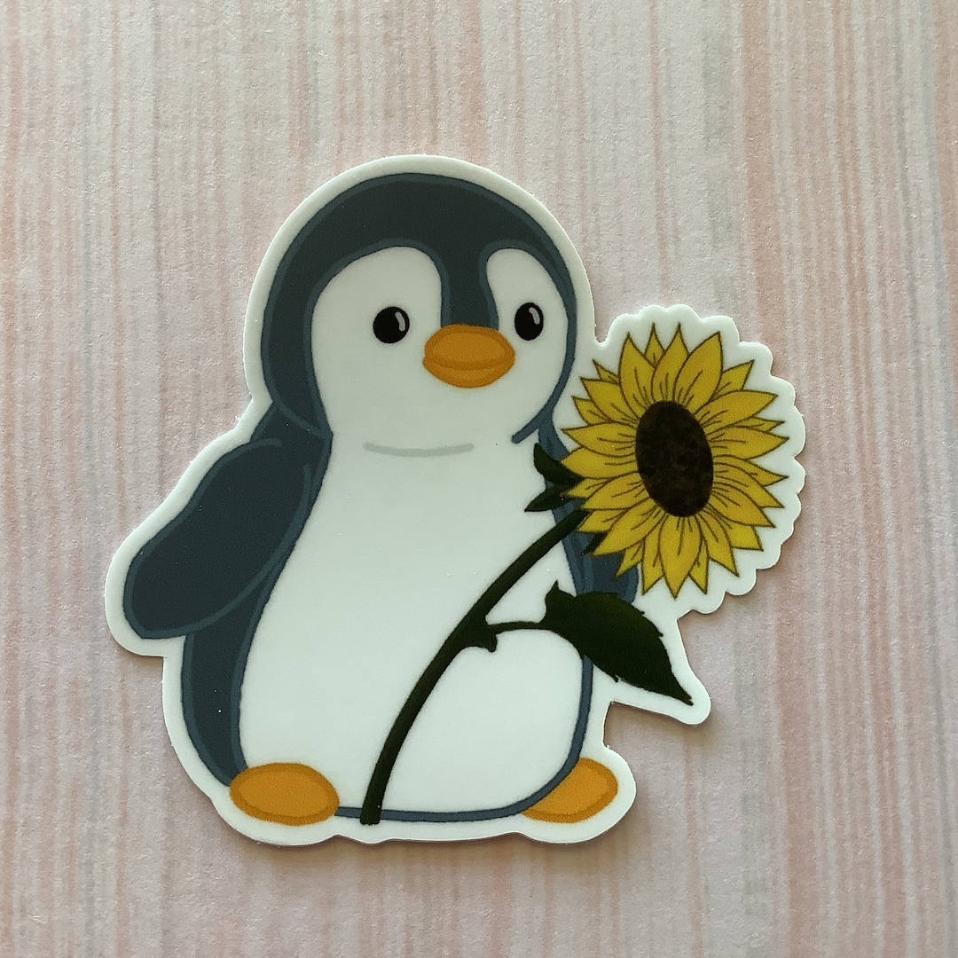 Cute Penguin With Sunflower - Vinyl Sticker - Etsy