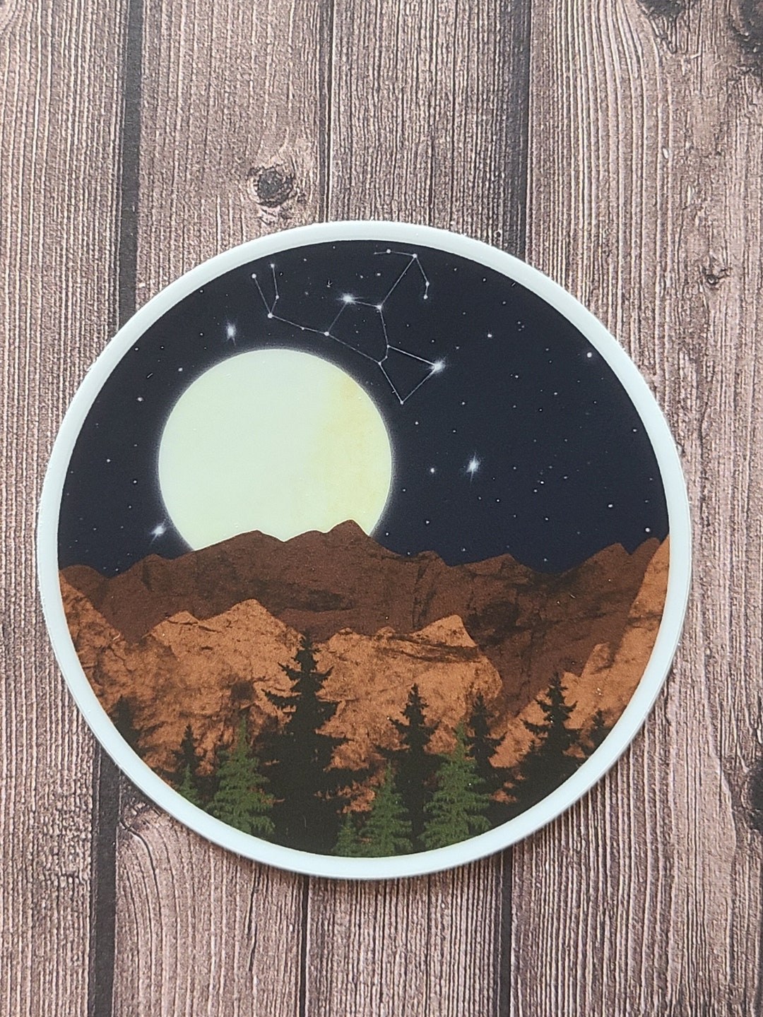Full Moon Orion Mountain Forest - Vinyl Sticker - Etsy