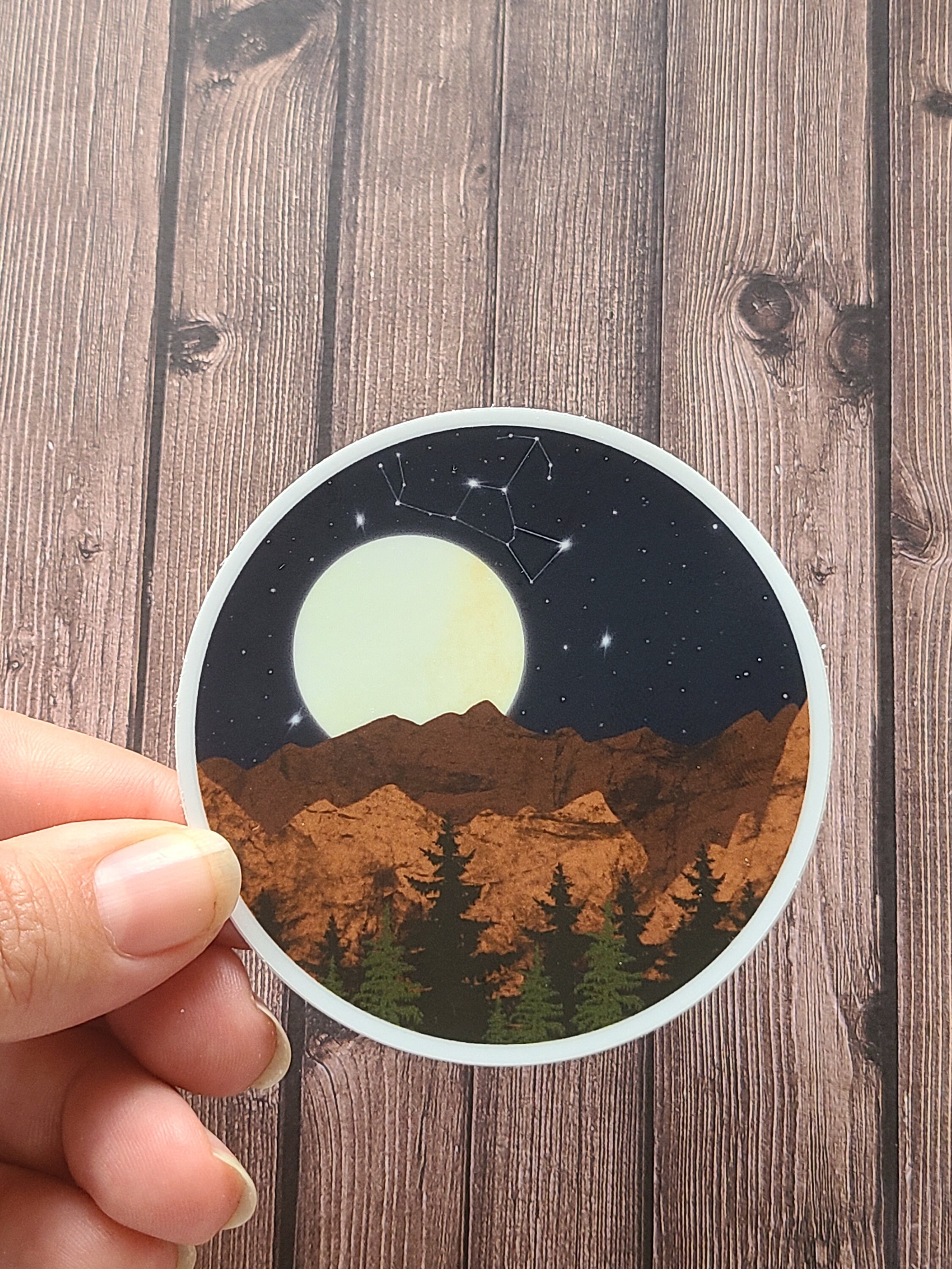 Full Moon Orion Mountain Forest - Vinyl Sticker - Etsy