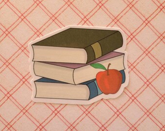 Vinyl Sticker | Book Stack // Stack of Books With Reading Glasses. Book ...