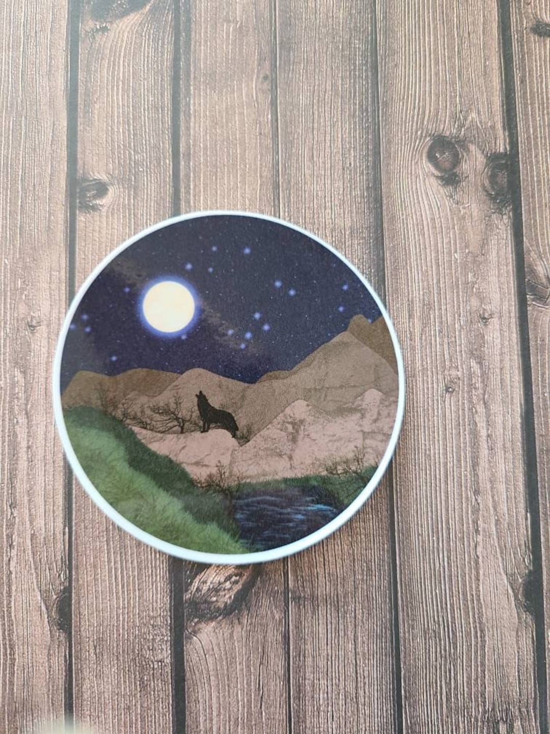 Howling Wolf With Full Moon and Stars - Vinyl Sticker - Etsy