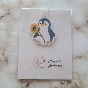 Penguin With Sunflower Magnetic Bookmark - Etsy