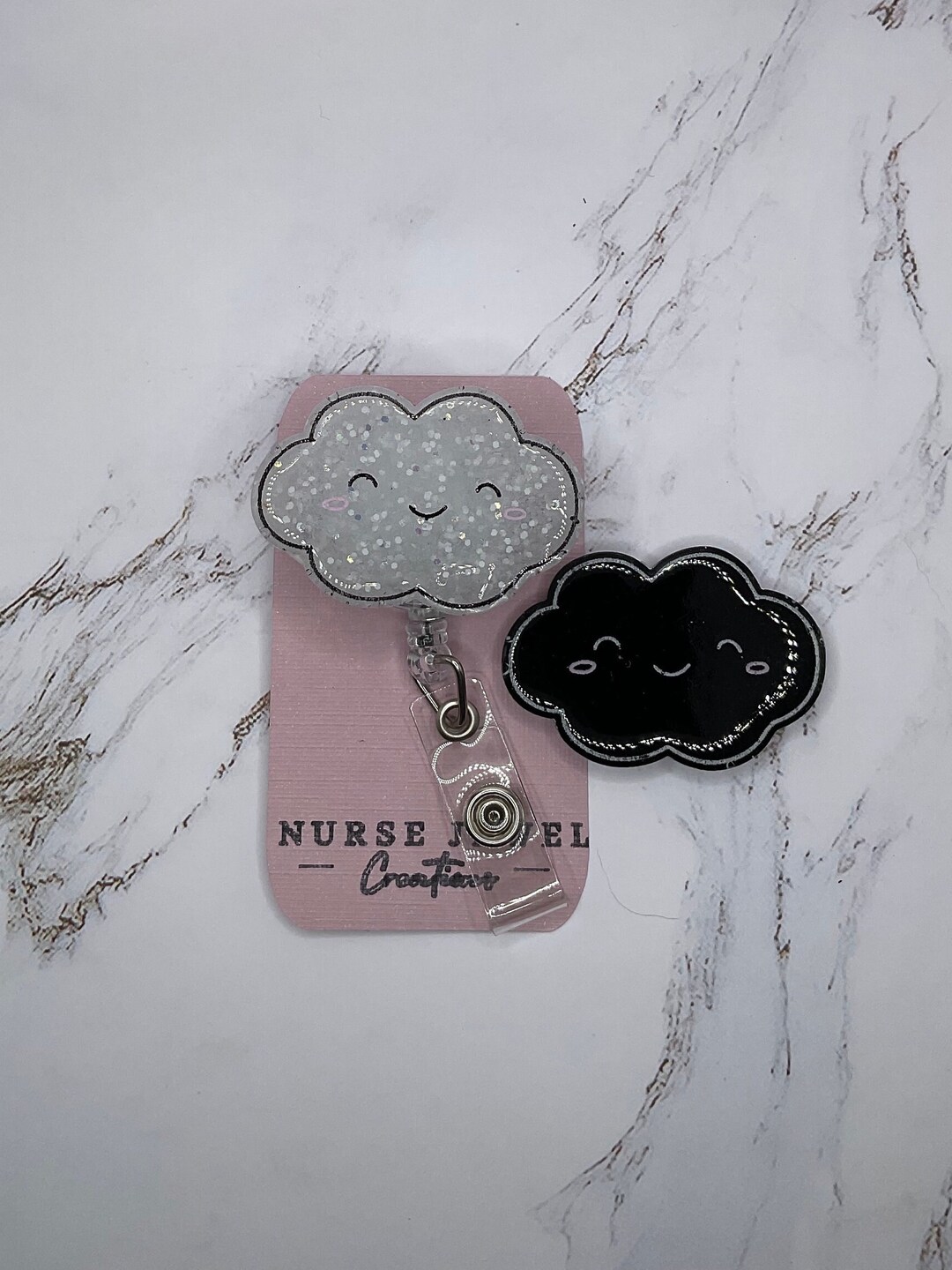 Happy White Cloud or Black Cloud Badge Reel - Etsy