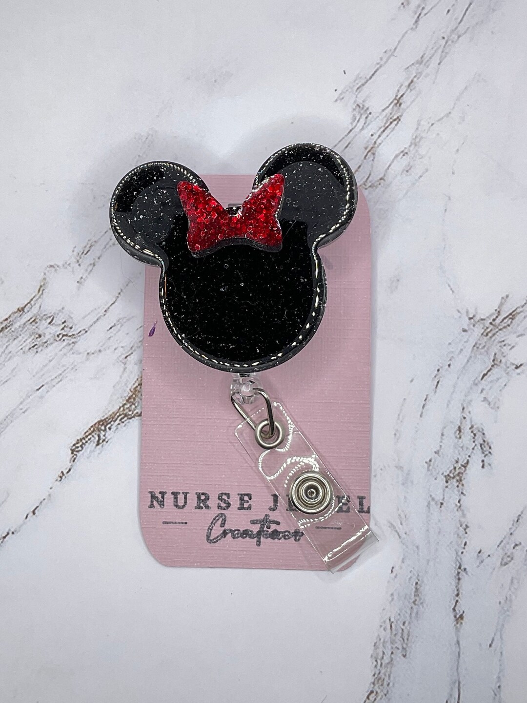 Cute Glitter Mouse Head With Bow Badge Reel - Etsy