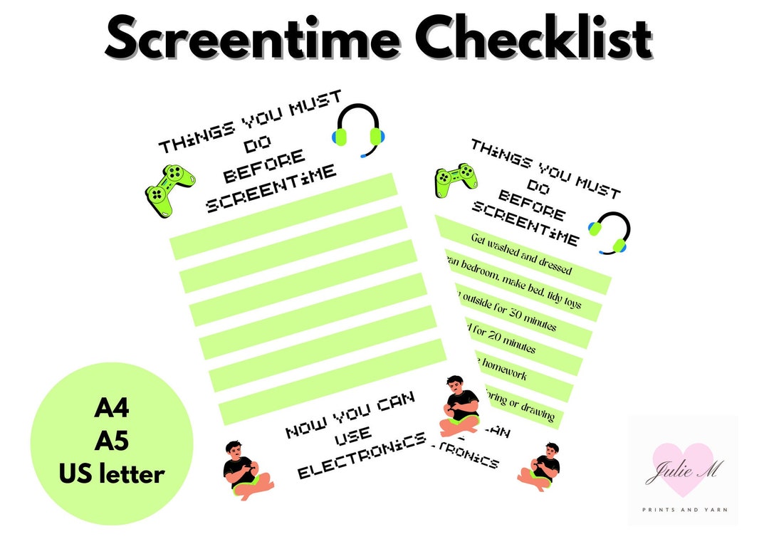 Screentime Editable Checklist for Kids Screen Time Chores - Etsy