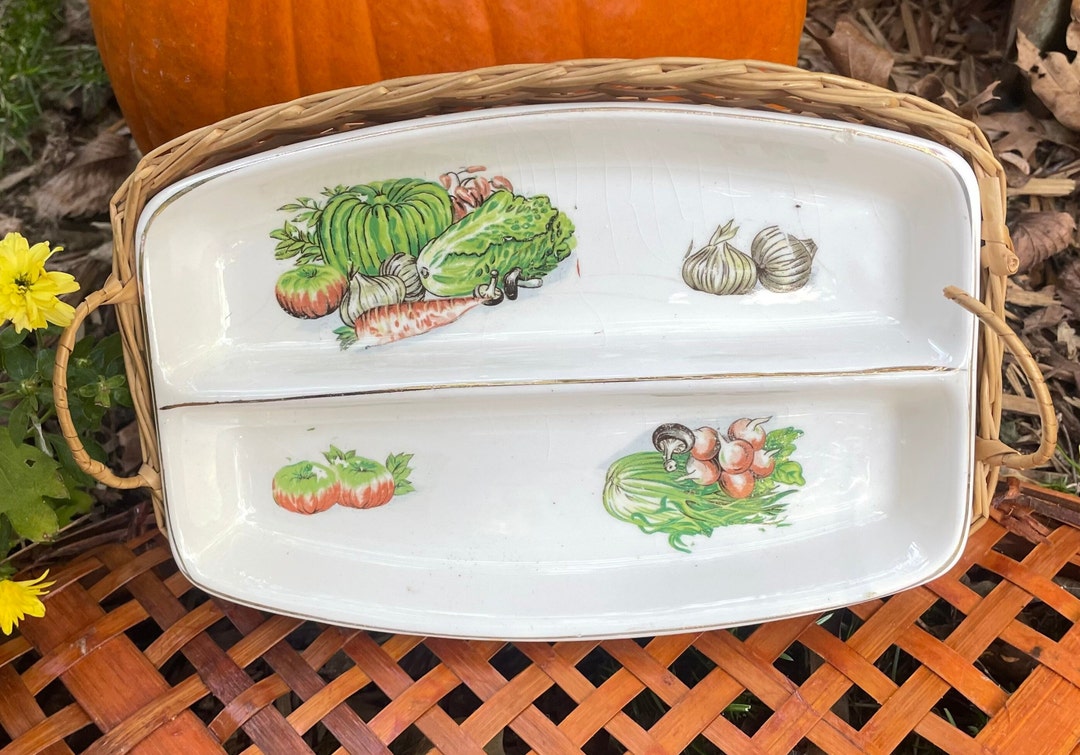 Japanese Vintage Ceramic Divided Dish Plate-decorated With Fresh ...