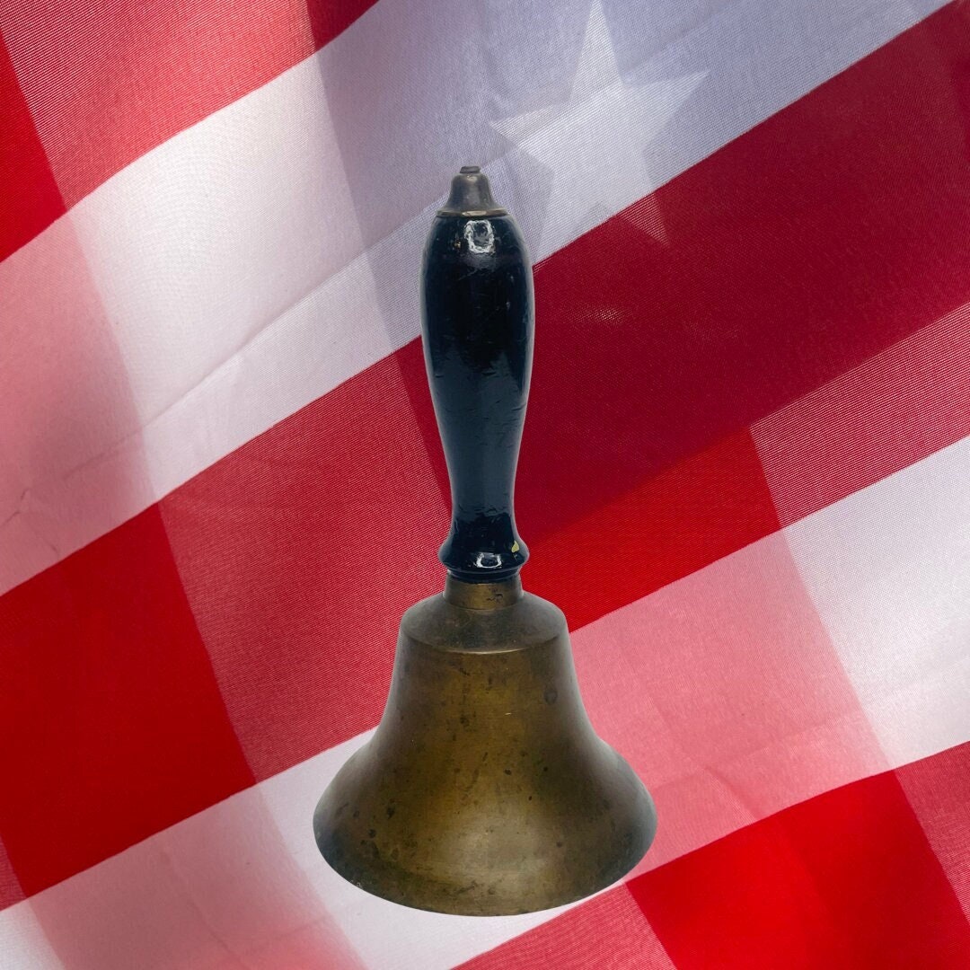 Vintage Solid Brass School Bell With Wooden Handle 6 Tall - Etsy