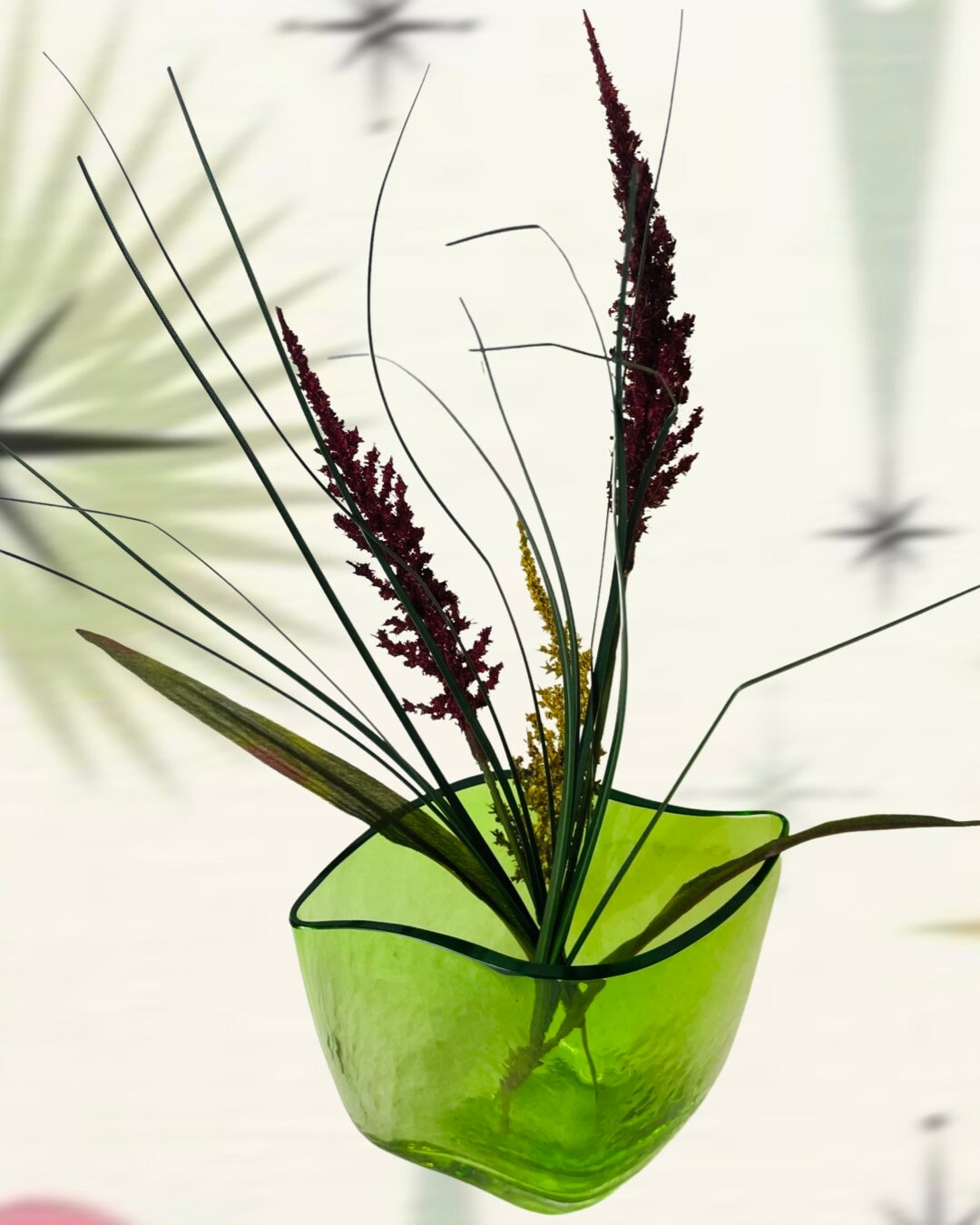 Wavy Glass Vase Lime Green Abstract Design Possibly Blenko - Etsy