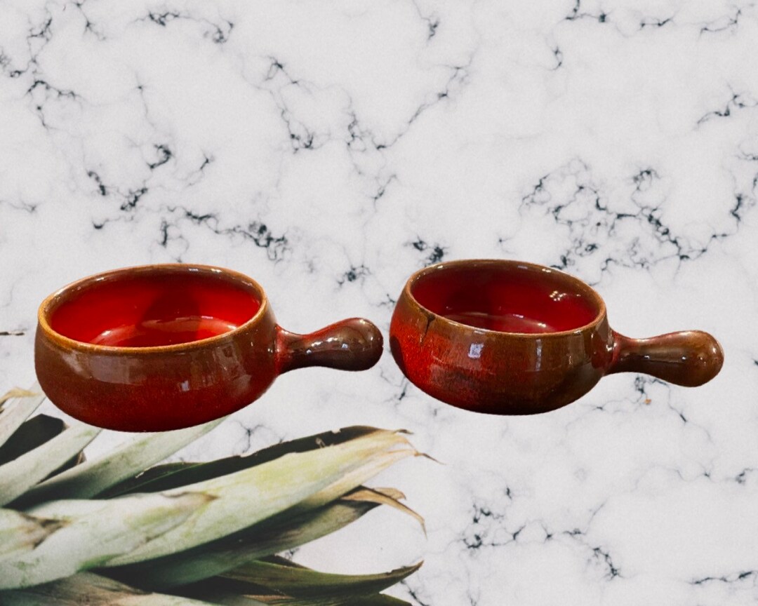 Stoneware Soup Crocks With Handles: High Gloss Glazed Fire Red Drip - Etsy