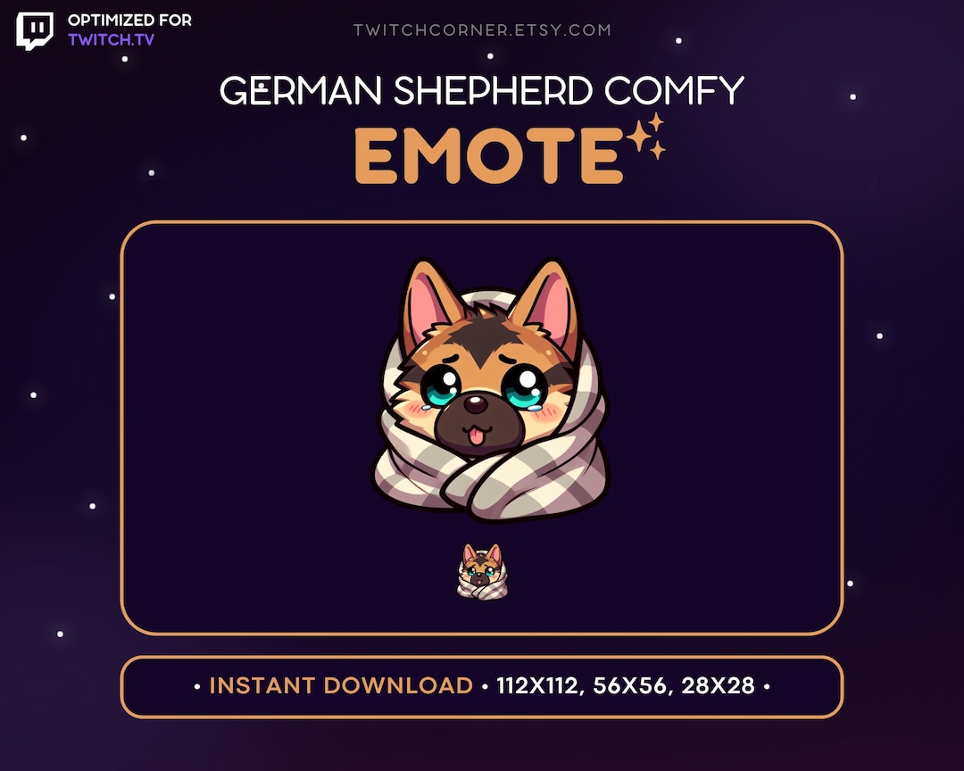 Comfy German Shepherd Twitch Emote for Streamers, Blankies Twitch Emote ...