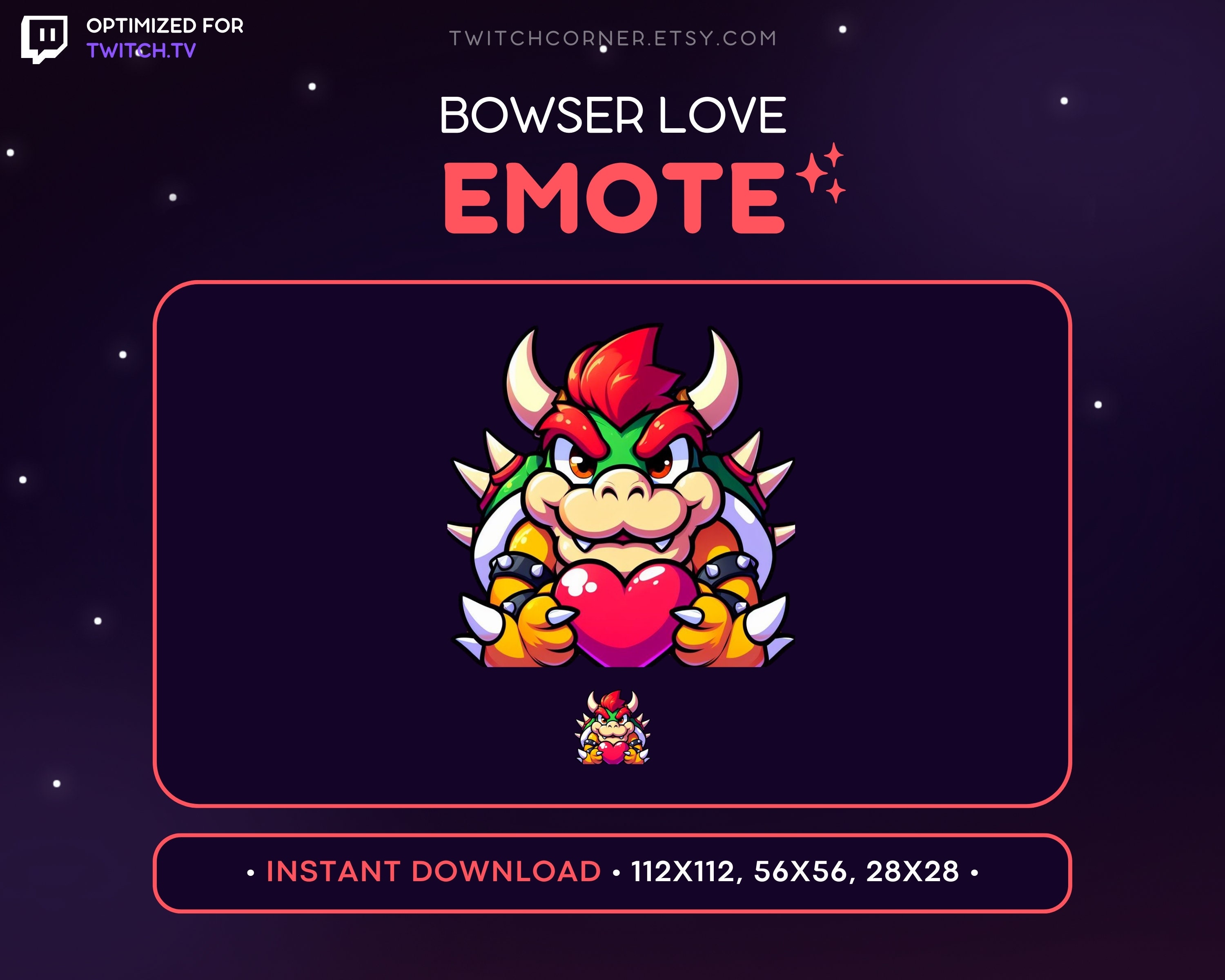 Mario Bowser Twitch Emote Bowser Love Emote for Twitch, Bowser Discord ...