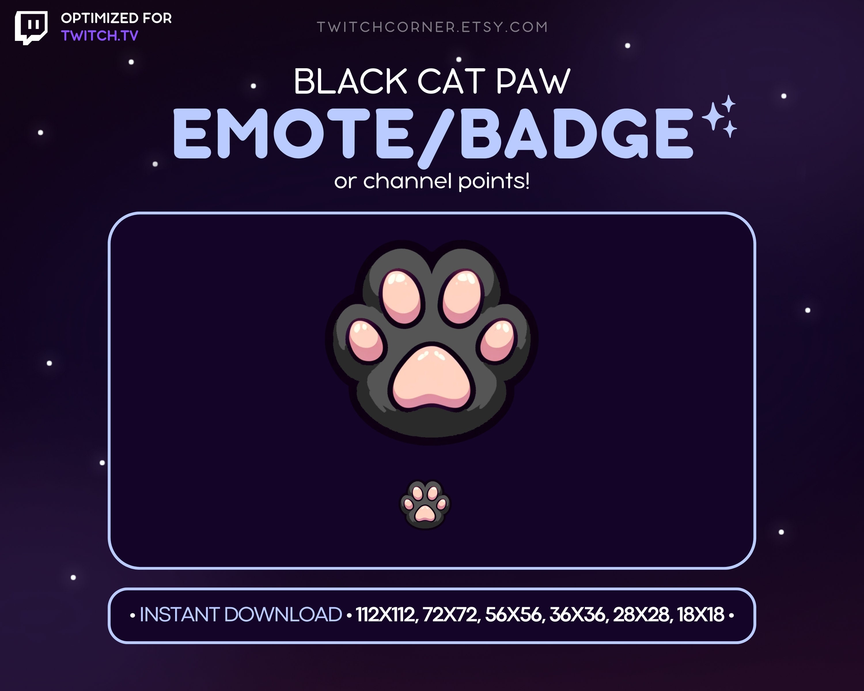 Cute Black Cat Paw Twitch Emote, Black Cat Paw Sub Badge or Cat Paw ...
