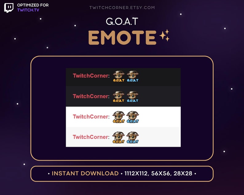 G.O.A.T Emote para Twitch, Discord, Goat Twitch Emote, Lindo, Texto ...