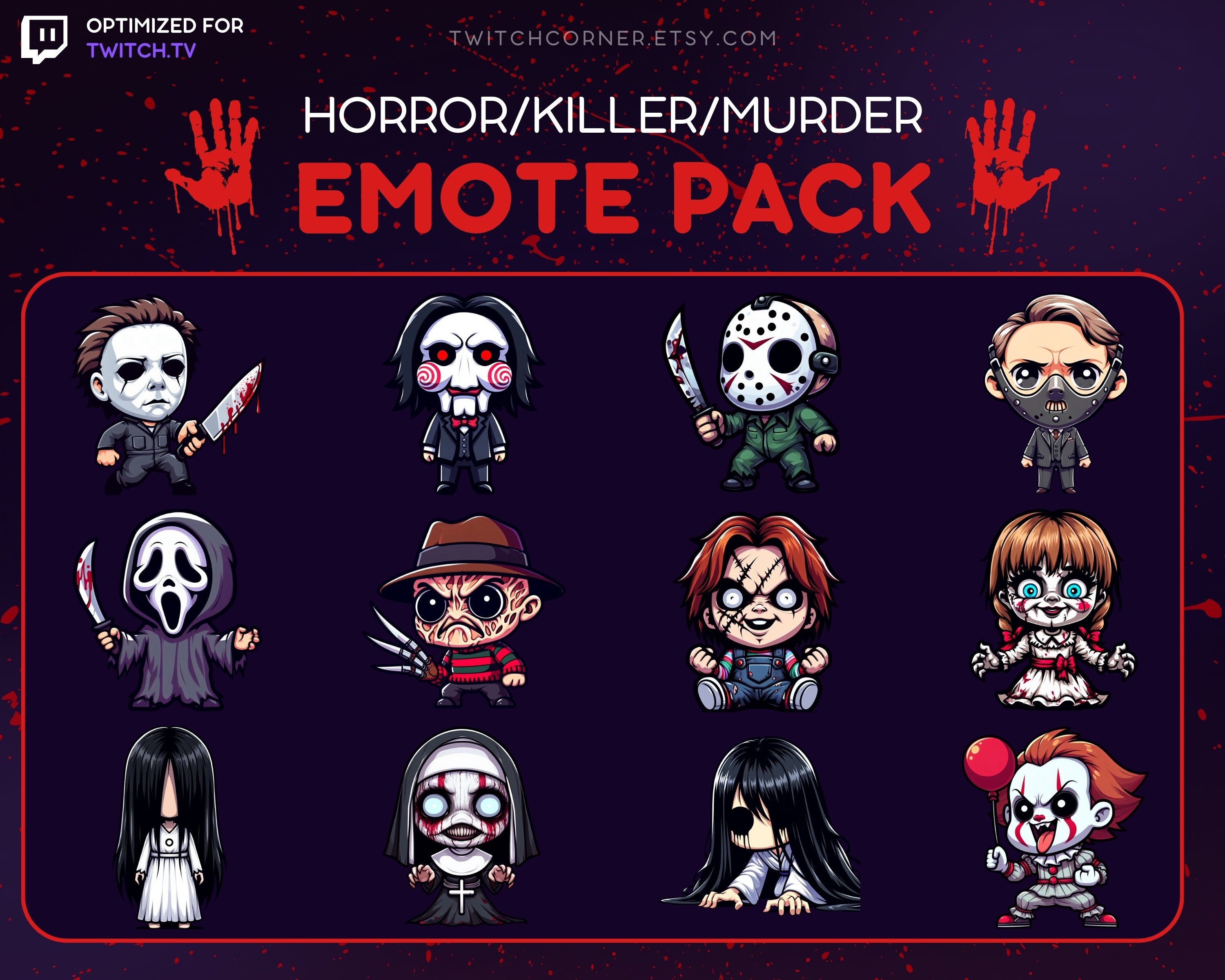 Horror Emote Pack 12x Killer Emotes, Spooky Emotes, Scary Twitch Emotes ...